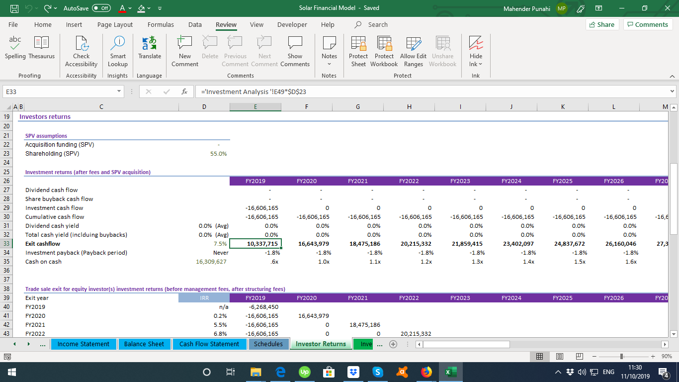Solar Project Financial Model Templates | solar financial model ...