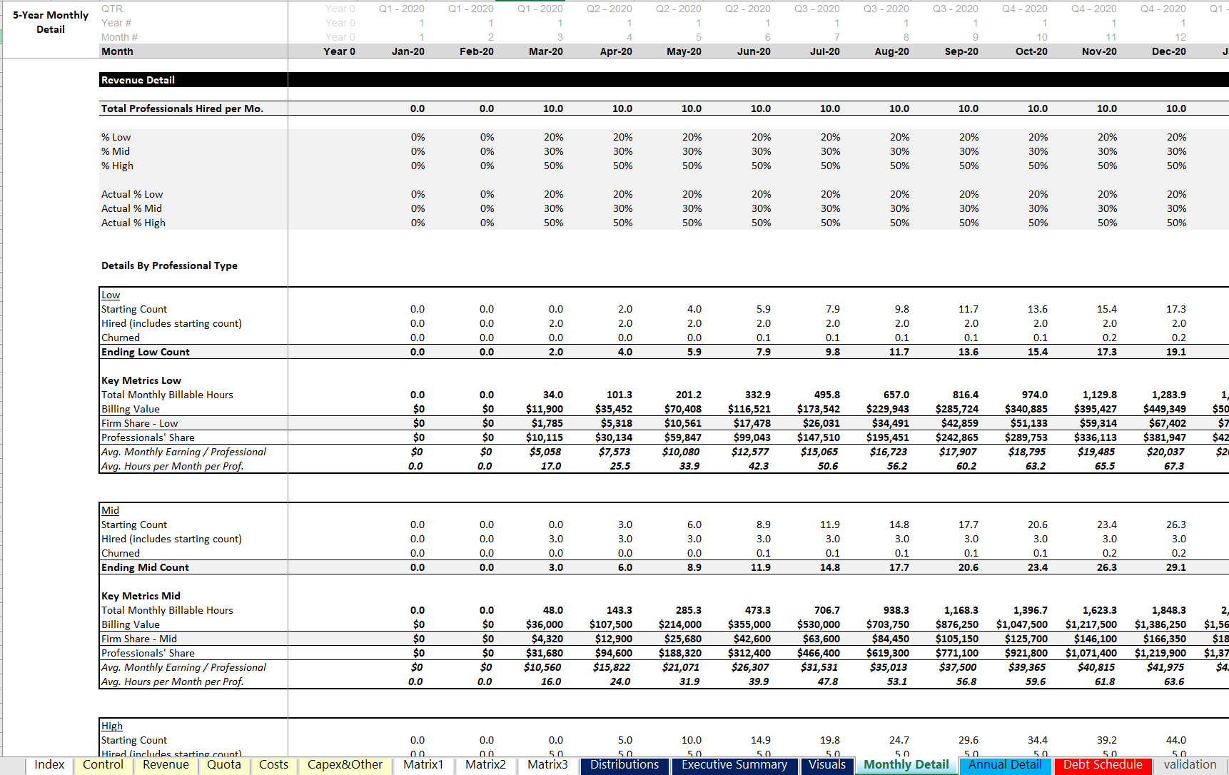 Professional Services Financial Model Template Excel | Icrest Models