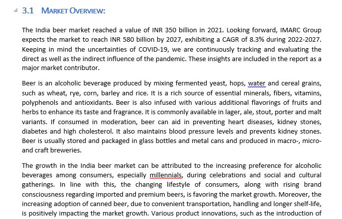 Beer Manufacturing Plant Project Report and CMA Analysis | Icrest Models