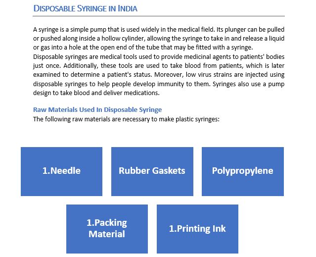 Disposable Syringe Manufacturing Plant Project, CMA Report | Icrest Models