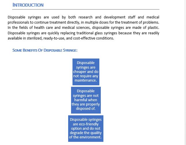 Disposable Syringe Manufacturing Plant Project, CMA Report | Icrest Models