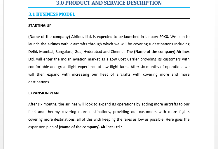 Professional Airline Business Plan Templates | Icrest Models