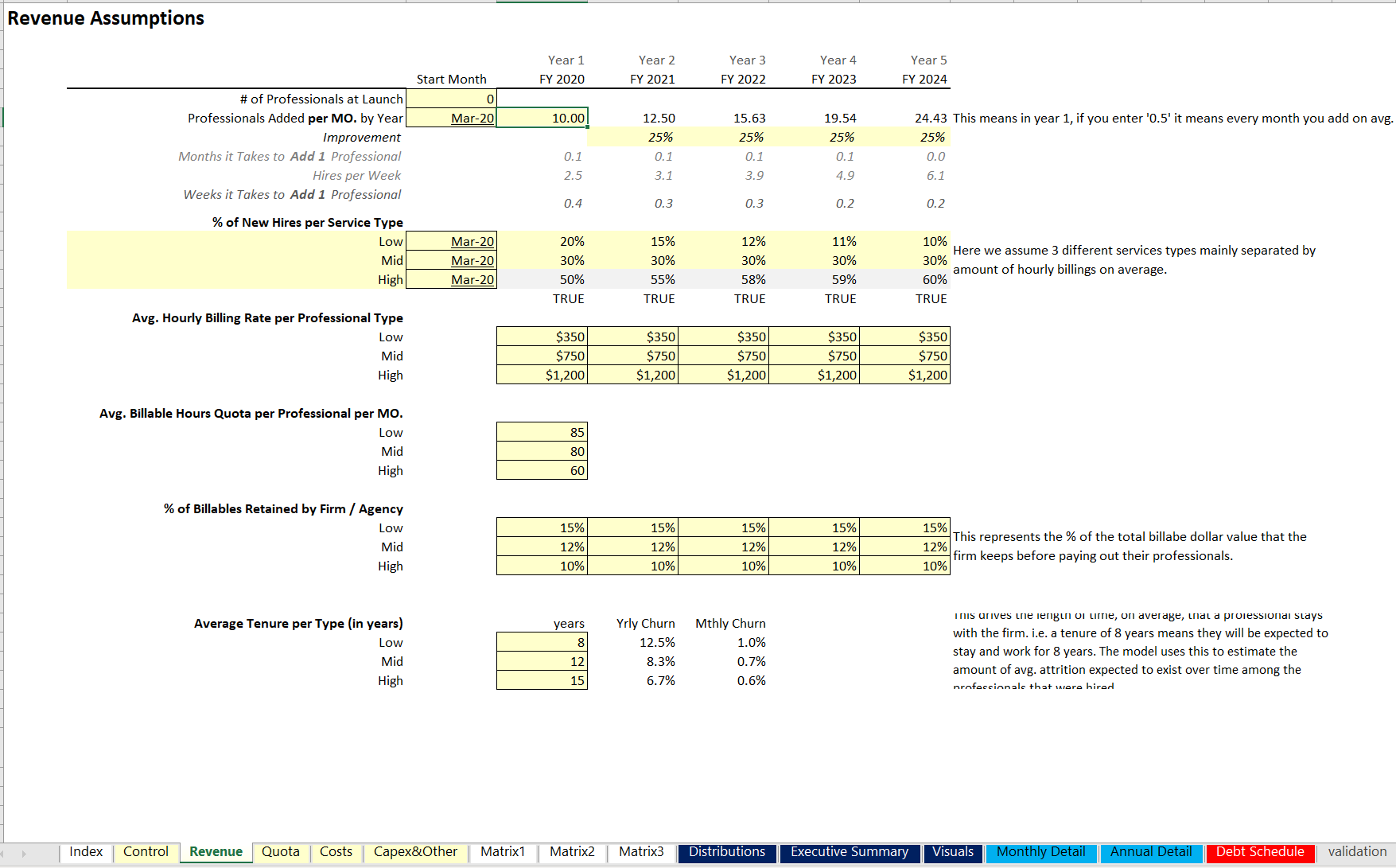 Professional Services Financial Model Template Excel | Icrest Models